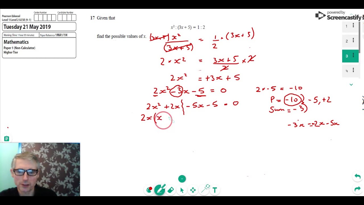 17 Ratios and Harder Quadratic Equations Edexcel GCSE Maths 2019 Higher ...