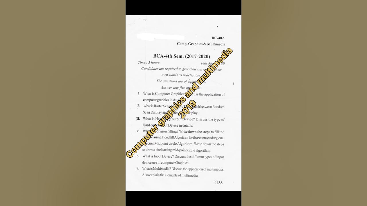 BCA 4th semester (2019) | Computer graphics and multimedia #bca #brabu_university #exam #bca_402 ...