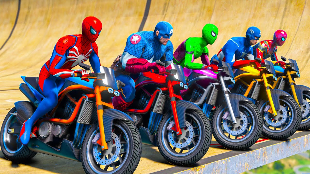 Motorbike and Spider-Man! SPIDERMAN & Motorcycle Obstacles with ...