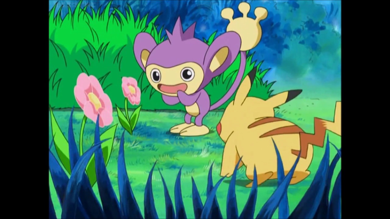 Ash's Aipom Sniffing Flowers - YouTube