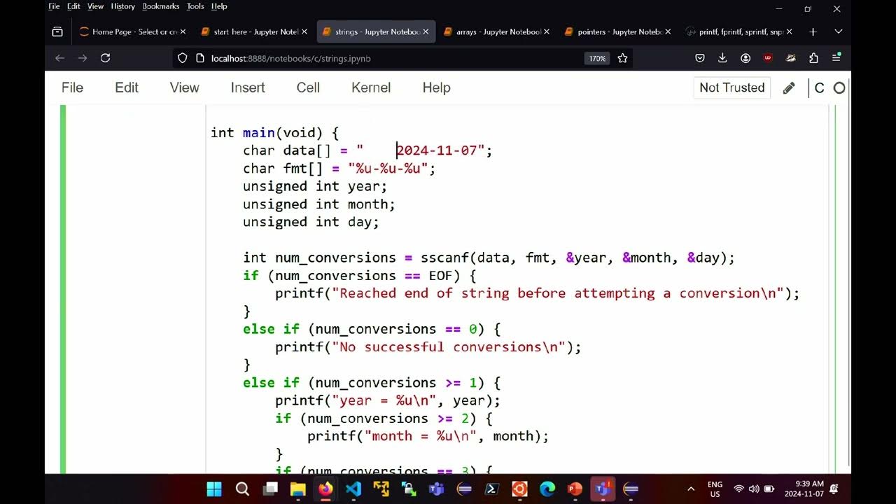 2024-11-07 Strings (continued); Dynamic memory allocation - YouTube