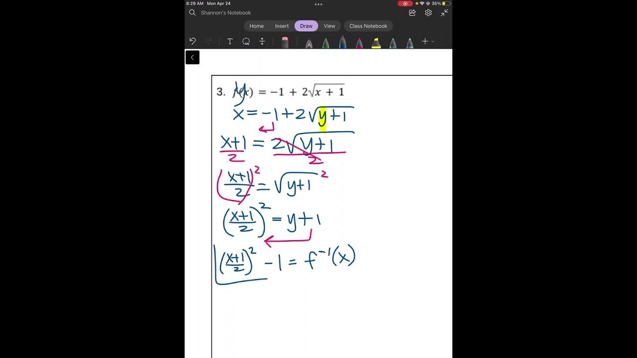 Finding Inverses - Quadratics/Radicals - YouTube