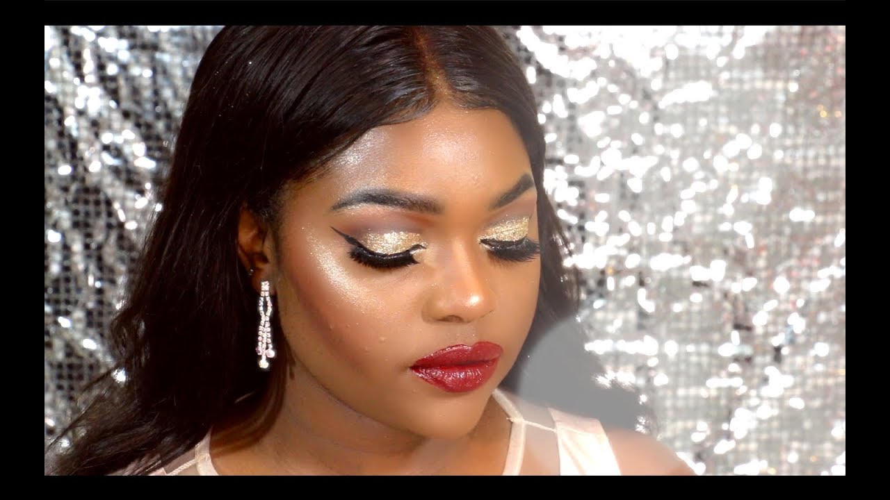 GOLD GLITTER CUT CREASE & RUBY RED LIPS MAKEUP TUTORIAL ...