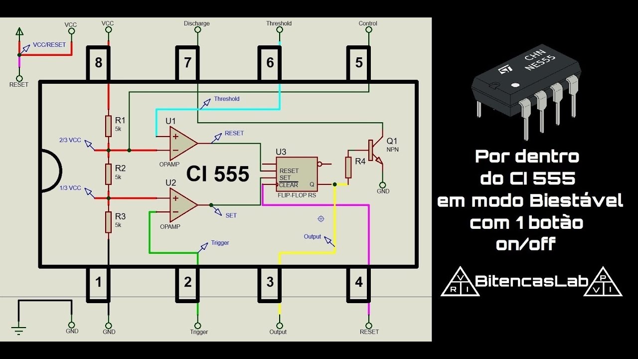 Por dentro do Ci 555 em modo Biestável com 1 botão on/off - YouTube