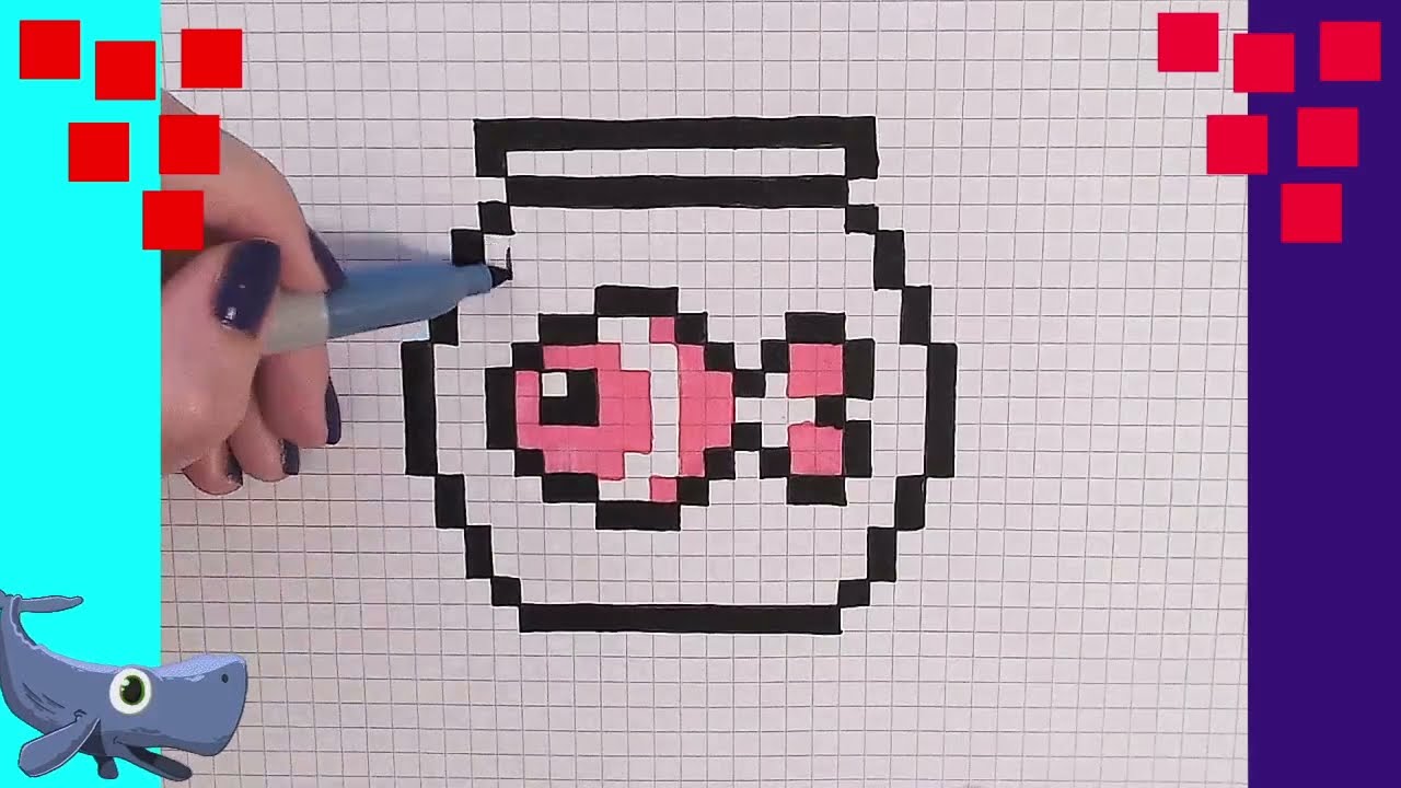 Pixel Art hecho a mano Como dibujar un pez en una pecera paso a paso ...