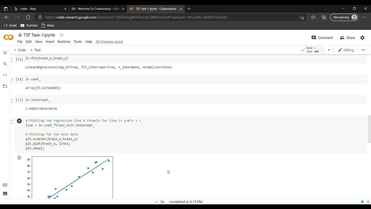 ||Task 1 Prediction Using Supervised Machine Learning||Google Colab|| - YouTube