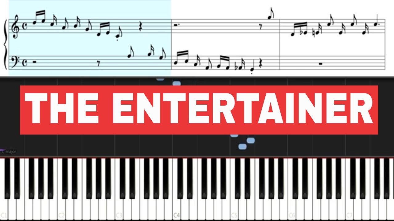 The Entertainer Piano EASY Sheet Music SLOW speed (MEDIUM level) - YouTube