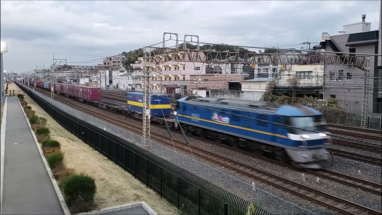 71レ EF210-356(吹田機代走)+コキ21両(最後尾コキ110連結) 戸塚付近駅通過 - YouTube
