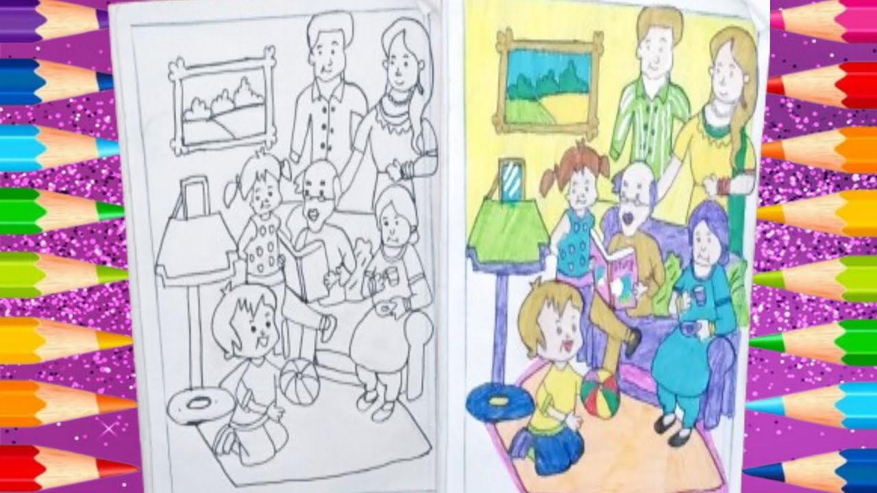 family drawing|Easy Family Drawing Tutorial for Kids|Draw& Color Your ...