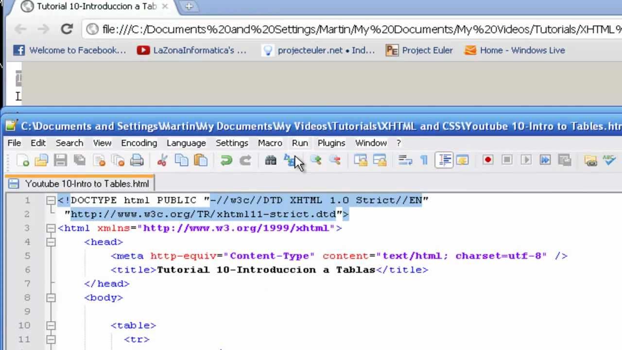 Tutorial De Xhtml Y Css 10 Introduccion A Las Tablas Youtube