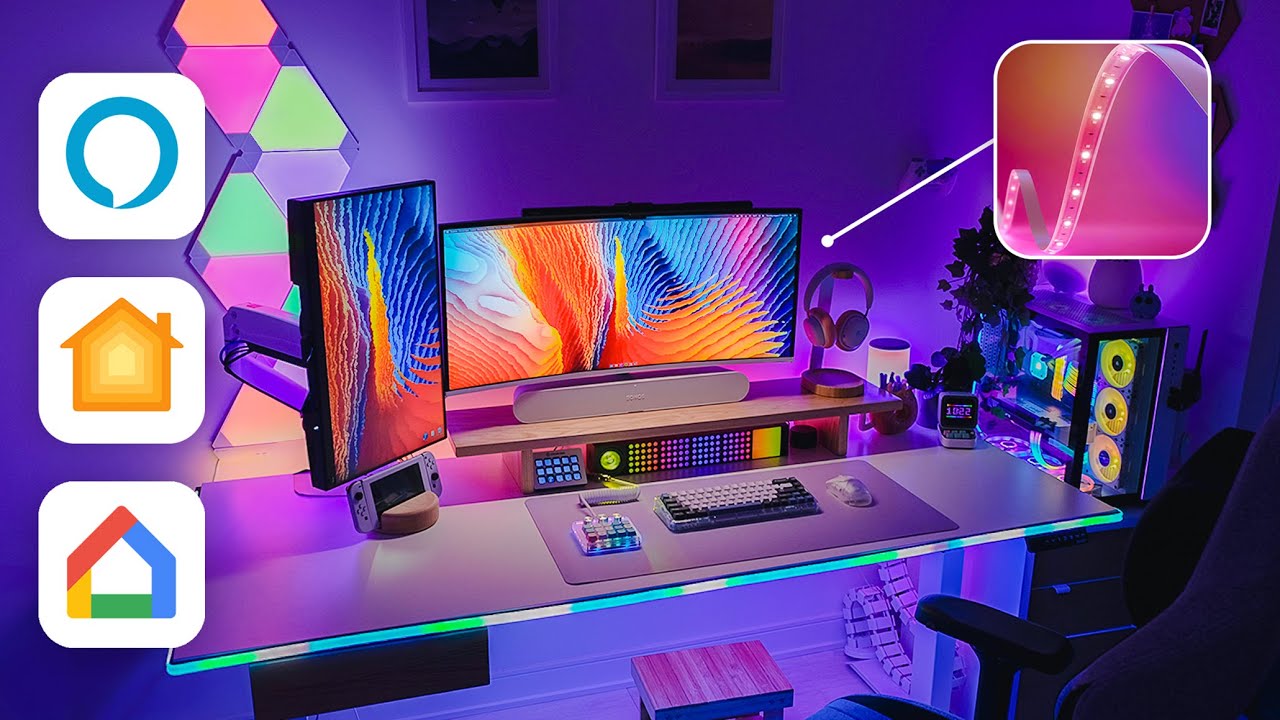 Making my setup + office SMART💡 ft. Aqara RGB strip lights, motion ...