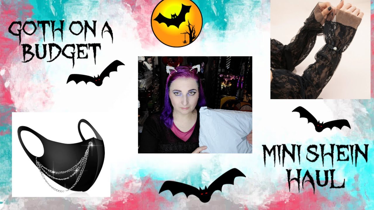 Goth on a Budget mini Gothic Clothing SHEIN HAUL bat bra masks stickers ...