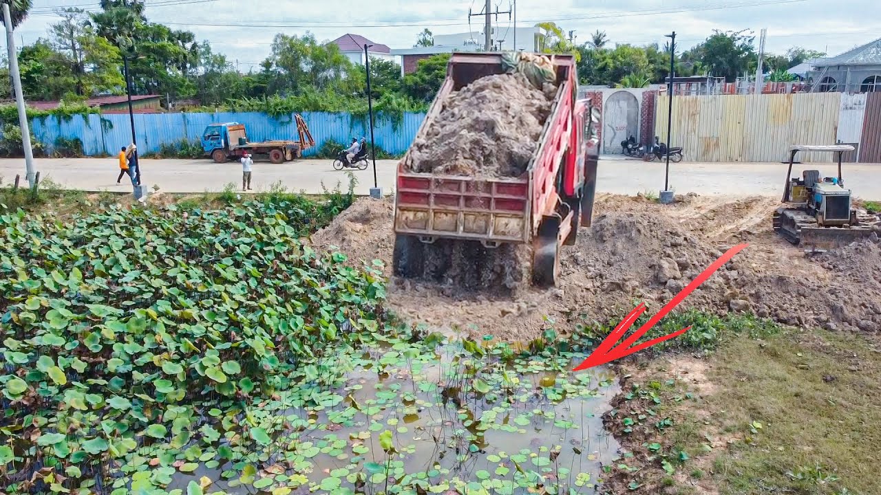 Starting New Project!! by 5-Ton Trucks Unloading Soils Deleting Pond ...