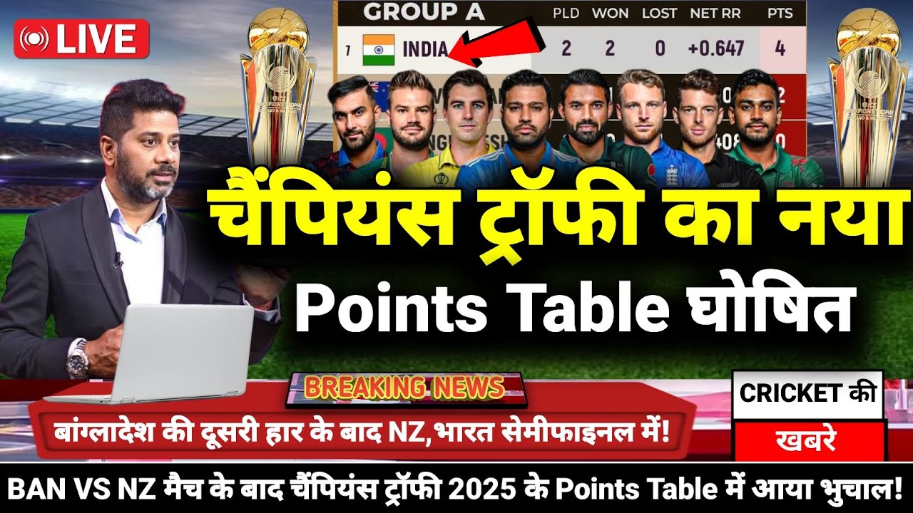Champions Trophy 2025 New Points Table Today, चैंपियंस ट्रॉफी का नया ...