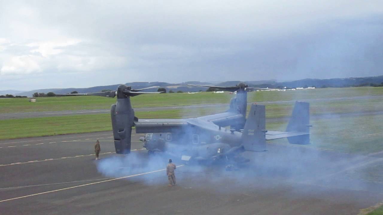 Amazing V22 Osprey smoking engine start failiure - YouTube