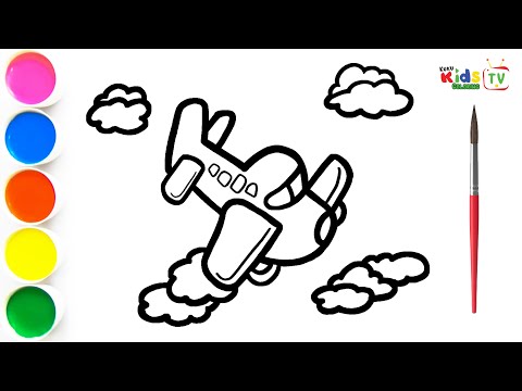Aeroplan Drawing and Painting for Kids, Toddlers | How to Draw Aeroplan ...