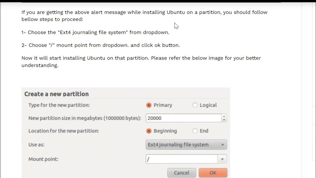 Why do I get "No root file system is defined" when I try to install Ubuntu in a partition? - YouTube