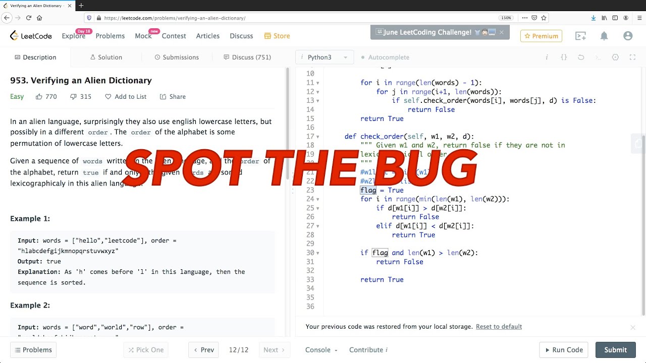 Leetcode 953 Verifying An Alien Dictionary Python3 Youtube 4753