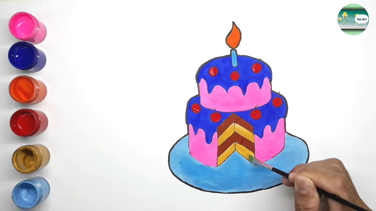 How to draw a birthday cake || Cara melukis kek hari jadi - YouTube