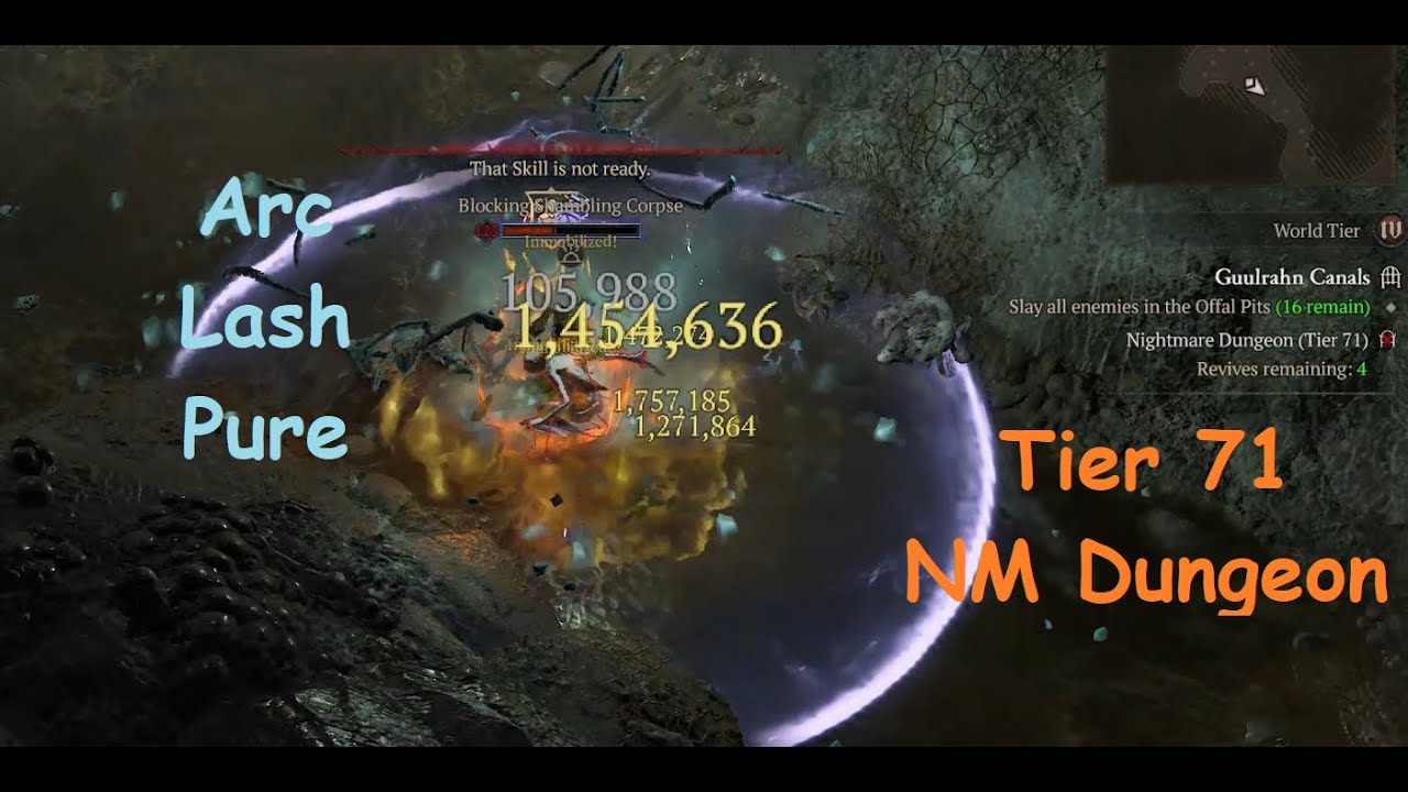 Diablo 4 Sorc Tier 71 Nightmare Dungeon Solo Arc Lash Pure Build - YouTube