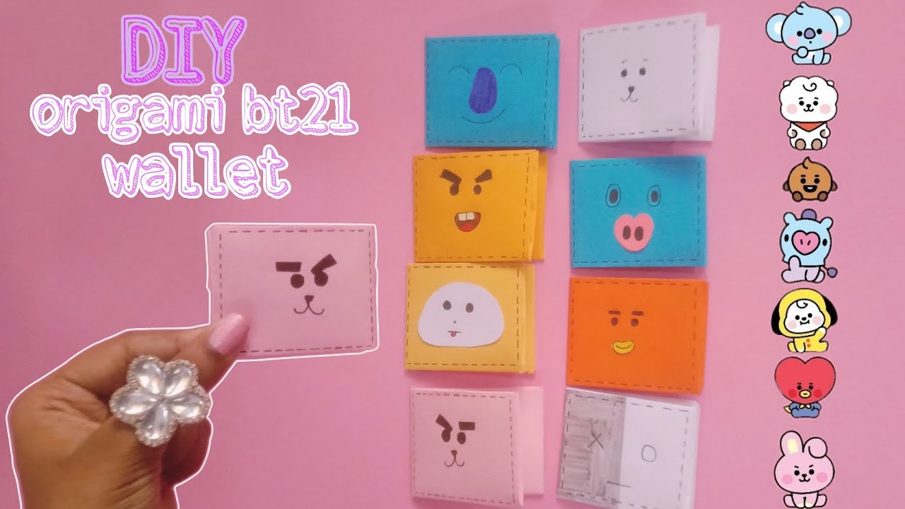 DIY bt21 origami wallet / how to make bt21 origami wallet at home ...