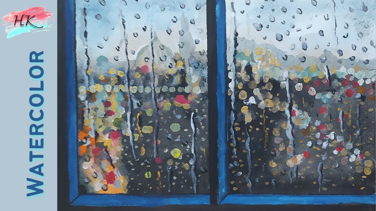 Raindrops on window watercolor painting - YouTube