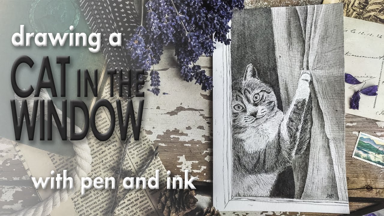 RE-UPLOAD Inktober 2022 - Drawing a cat in the window with pen and ink ...