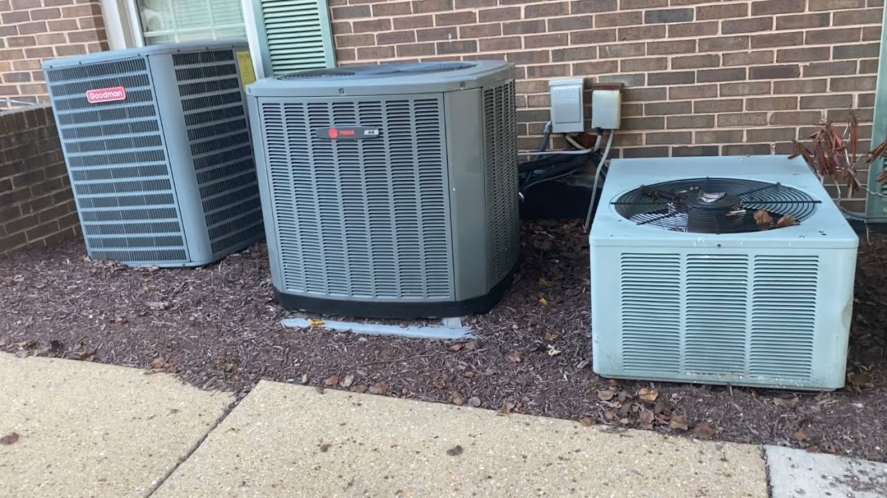 2016 Trane XR14 heat pump, 2007 Ruud Achiever, and 2012 Goodman GSC13 ...