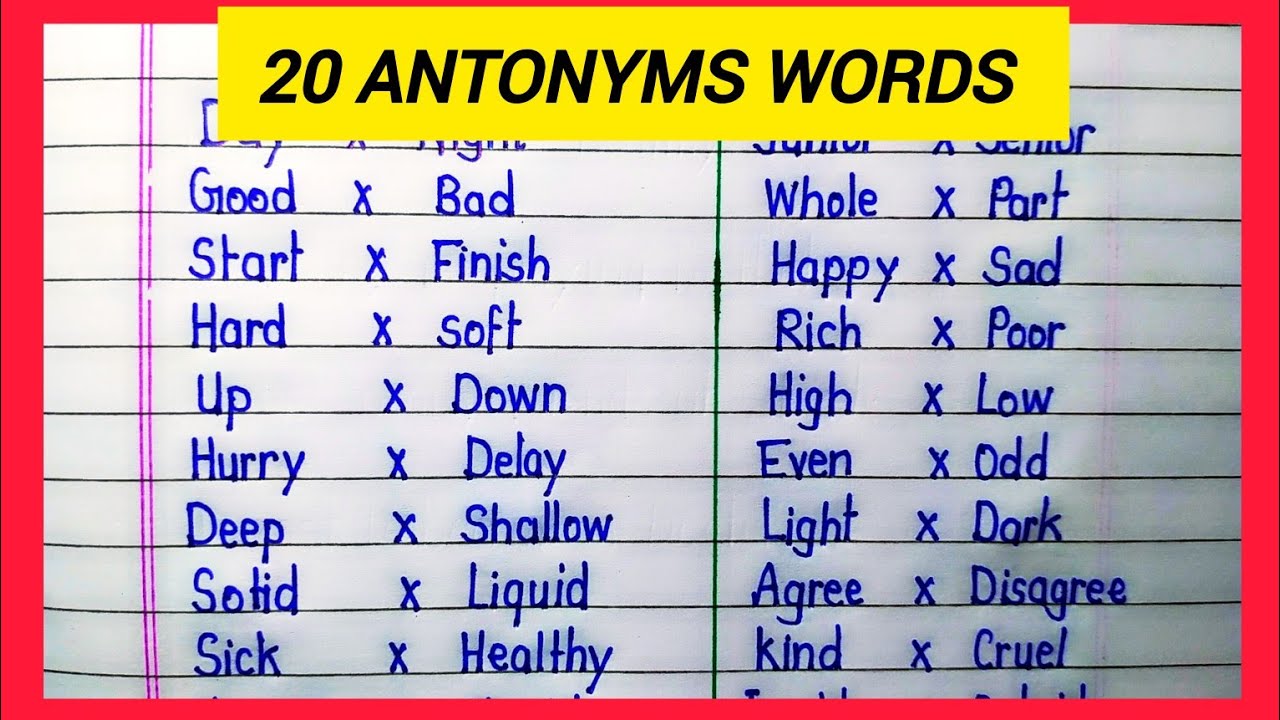 20 Antonyms words in English | opposite words | common and useful ...