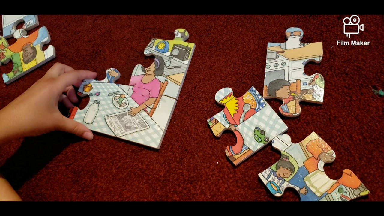 Thick hand cut wooden pieces.(4 times of day puzzles)just jigsaw - YouTube