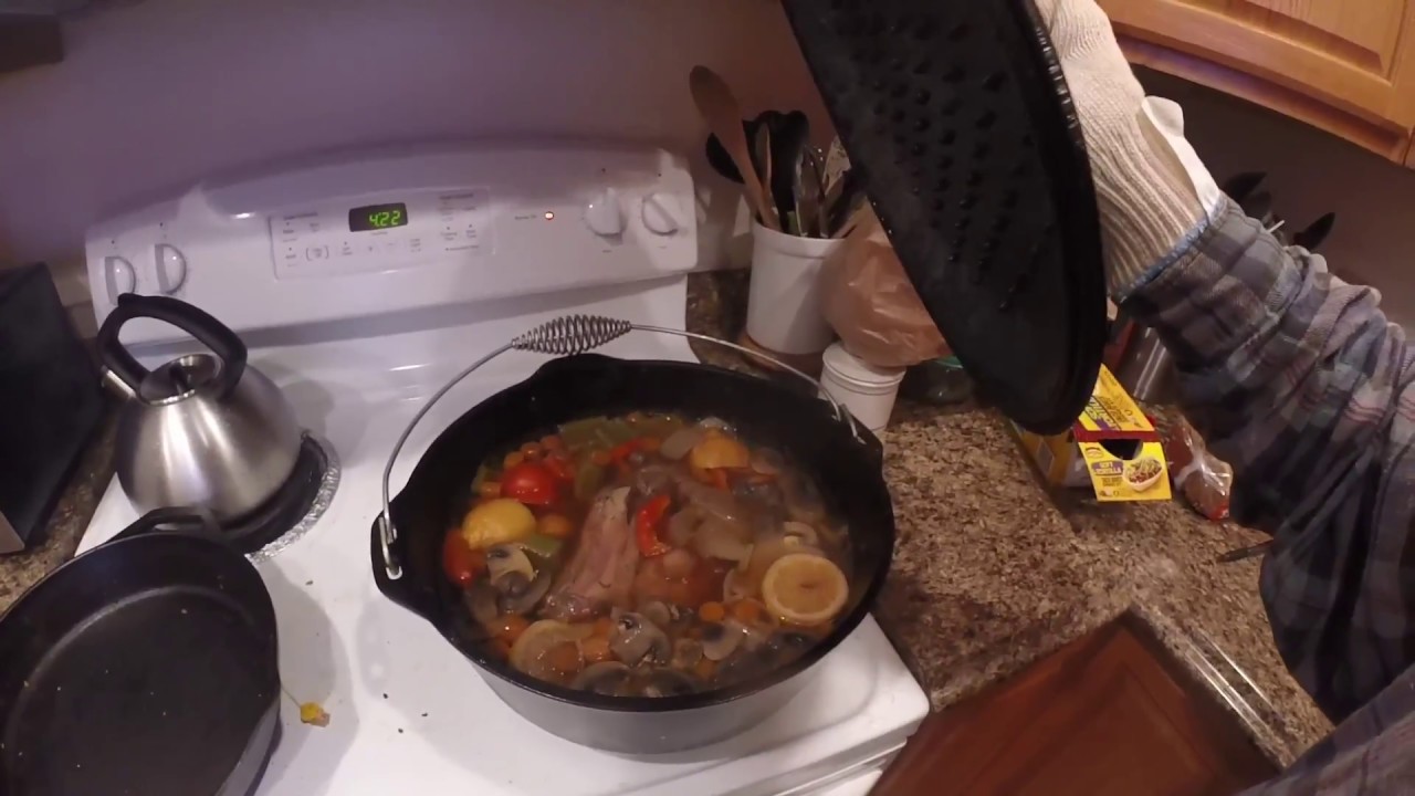Cooking rabbit in cast iron dutch oven - YouTube