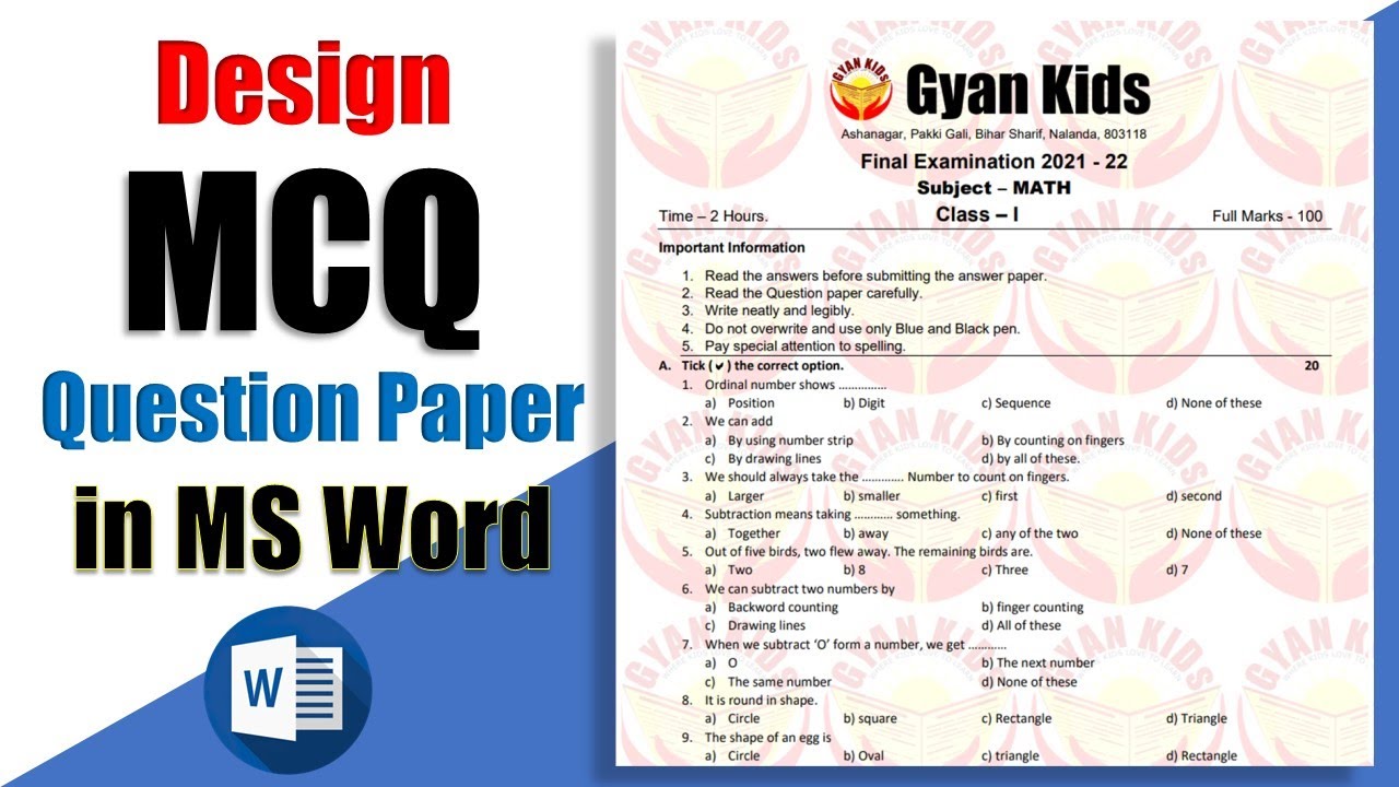 How to design MCQ question paper in MS Word Hindi - YouTube