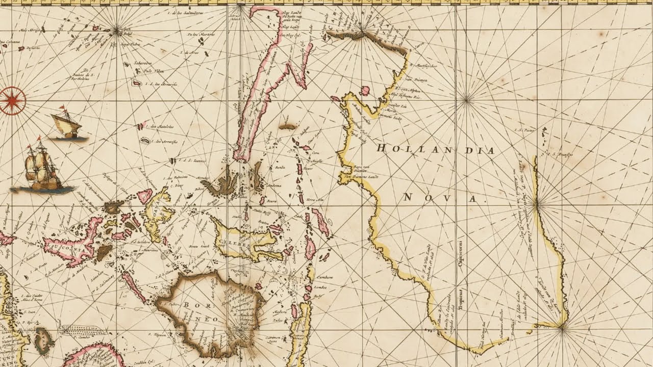 Spectacular 18th Century Dutch Sea Chart showing Australia sideways ...