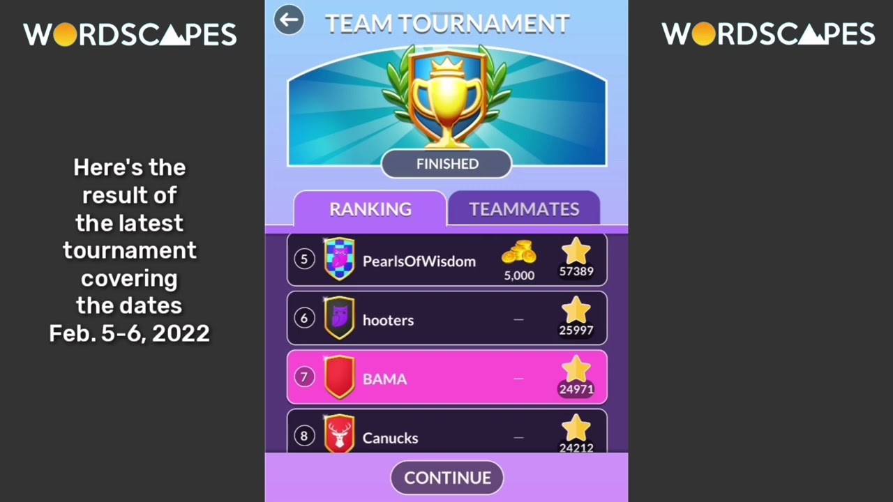 Wordscapes' Weekly Tournament Result - February 5-6, 2022 - YouTube