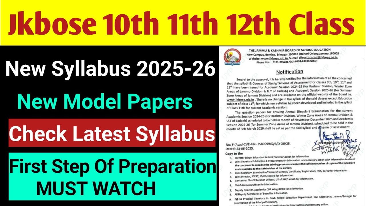 Jkbose 10th 11th 12th Class Regular 2025-26 (New Syllabus) First Step ...