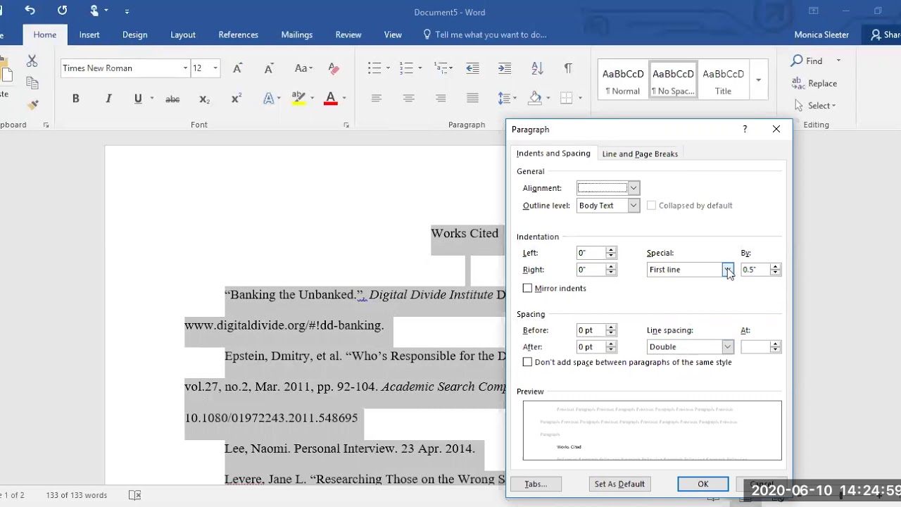 Professor Sleeter : MLA WORKS CITED PAGE FORMAT - YouTube