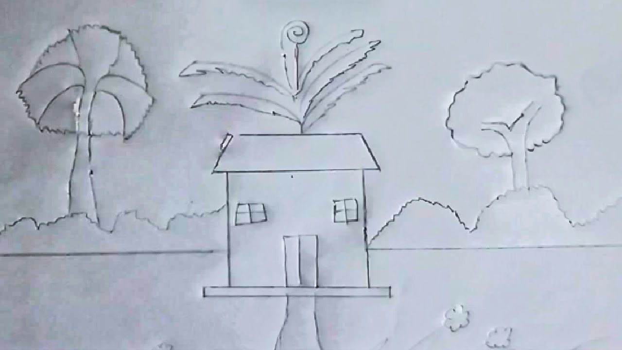 House Scenery Drawing 🏠 Ghar ka Chitra🏠 Easy to drawing and Painting ...