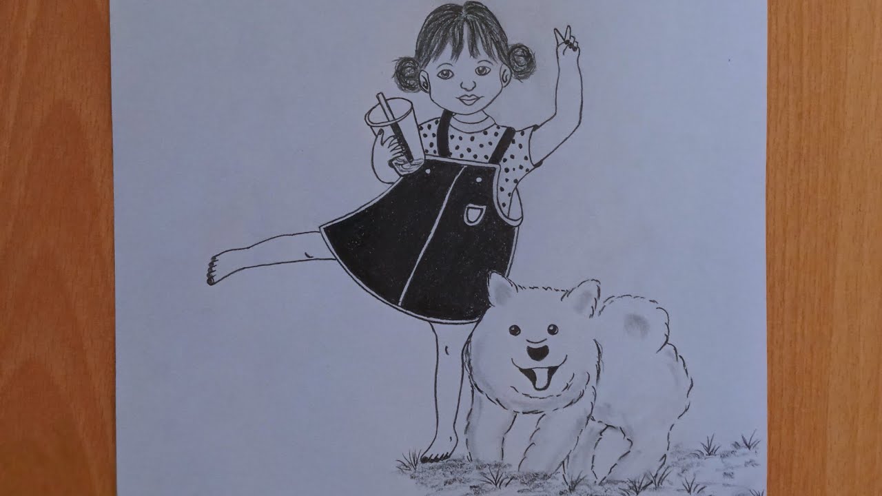 #girldrawing. How to drawing little girl with Pappy. pencil drawing ...