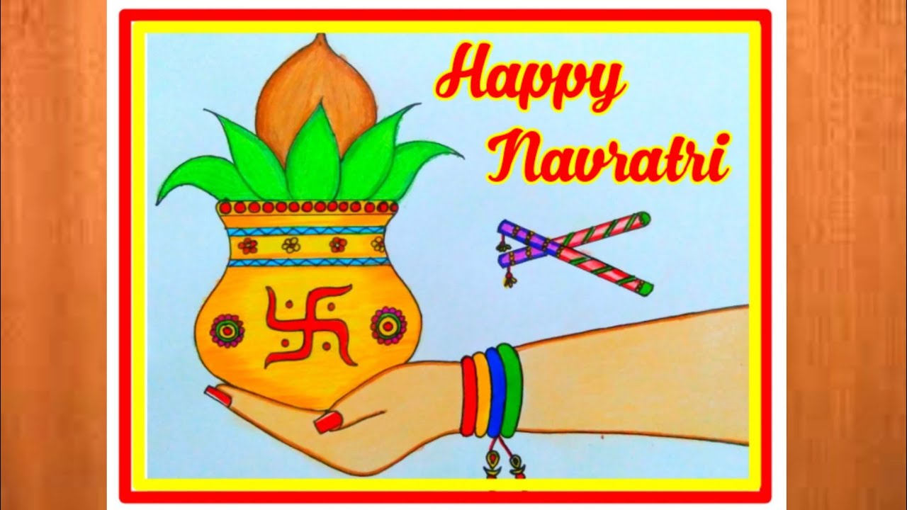 Navratri Drawing Easy || How to draw Navratri poster drawing very easy ...