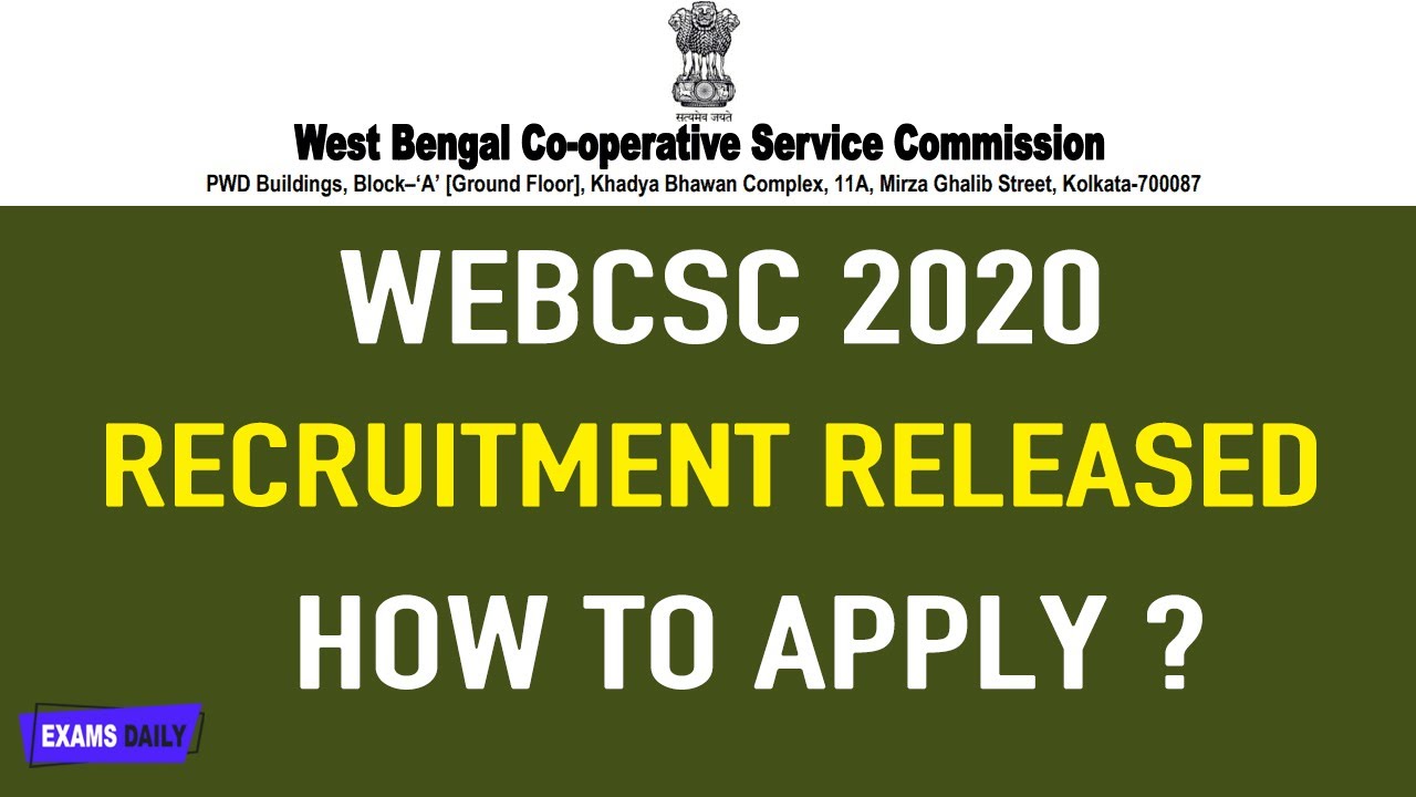 WEBCSC Recruitment 2020 | WEBCSC Jobs 2020 | WB cooperative service ...