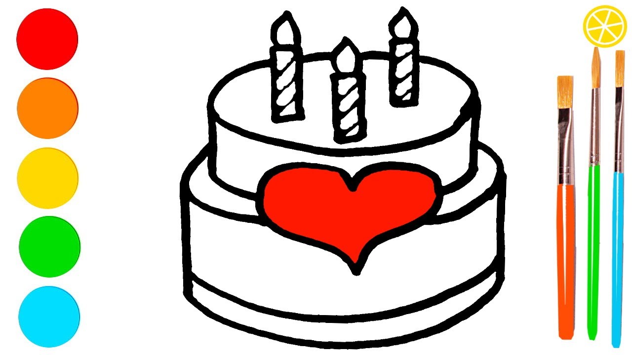 Drawing and Coloring Birthday Cake for children - YouTube