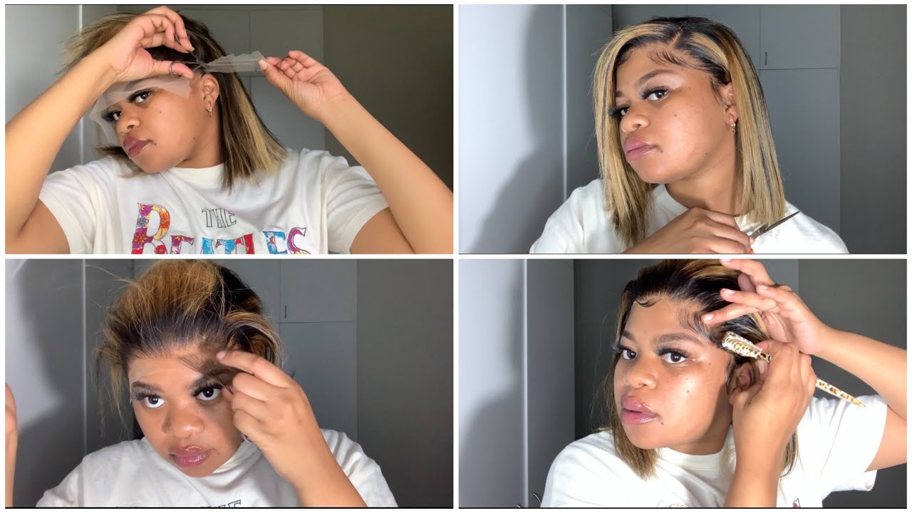 Frontal bob installation | Blonde with dark roots & low lights ...