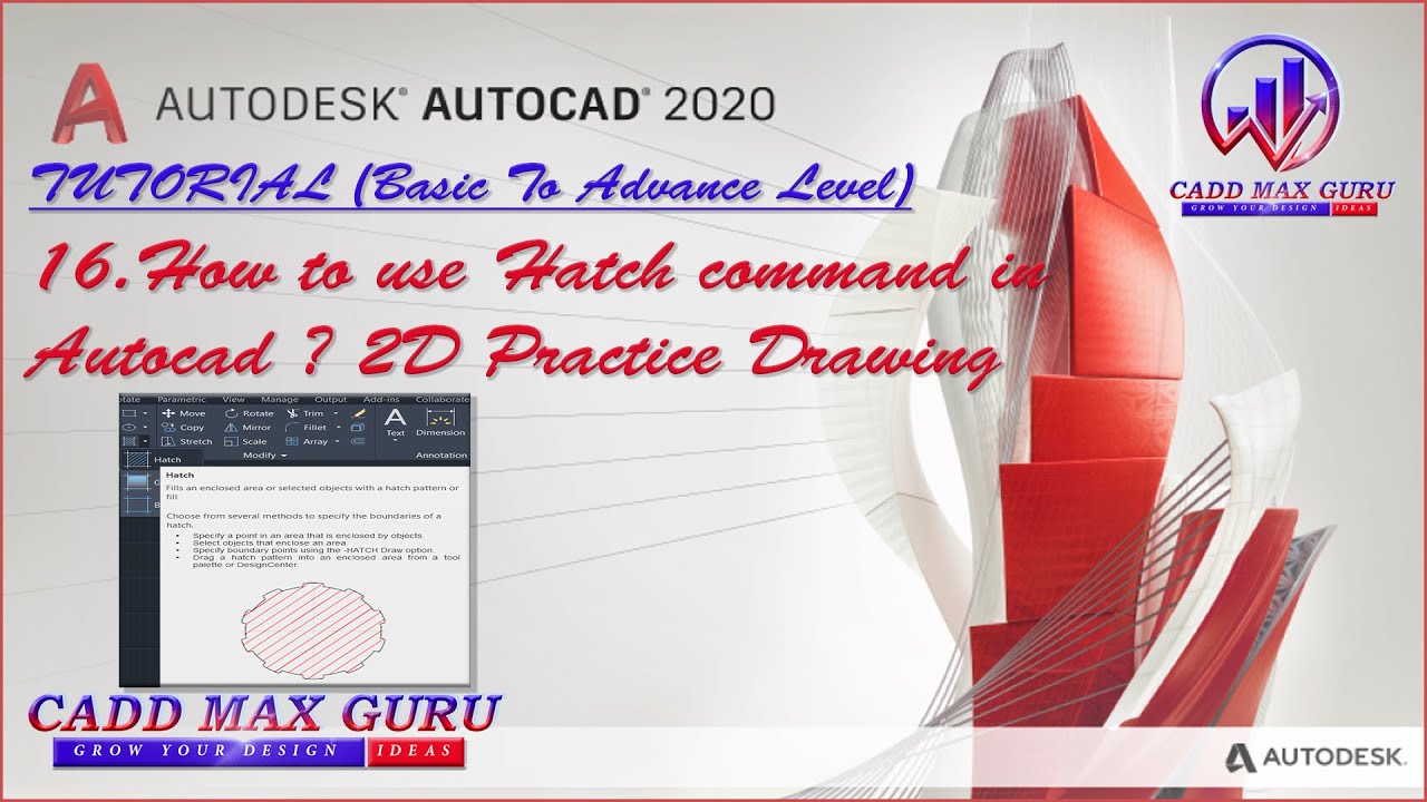 Autocad 2D/3D Tutorial(Basic To Advance):-16.How to use Hatch command ...