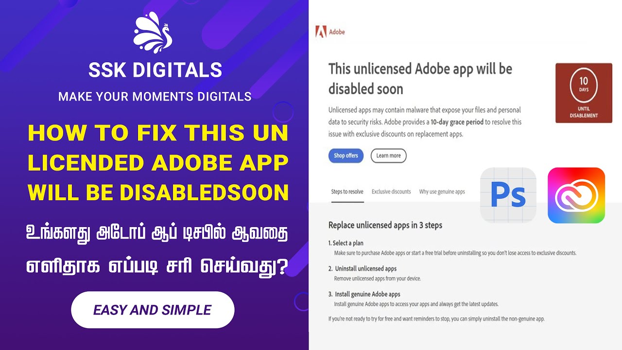 How to Fix Unlicensed Photoshop will be disabled error ? ( All Adobe ...