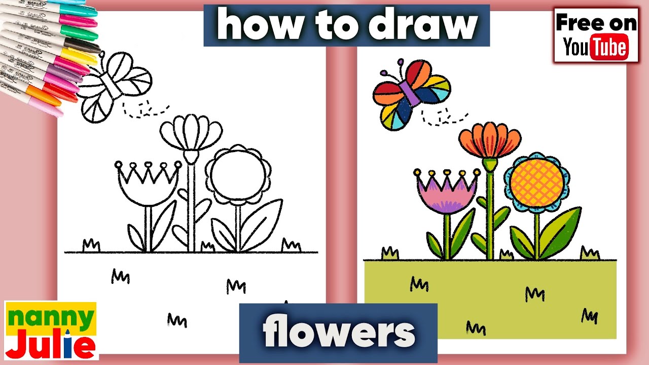 How to draw cute FLOWERS and BUTTERFLY | Rainbow drawing and coloring ...