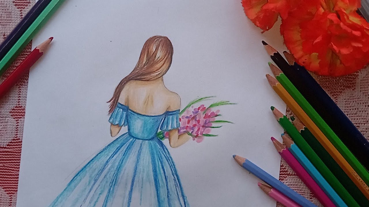 How to make a Back side girl drawing || pencil colour || #Art4 Lanka ...