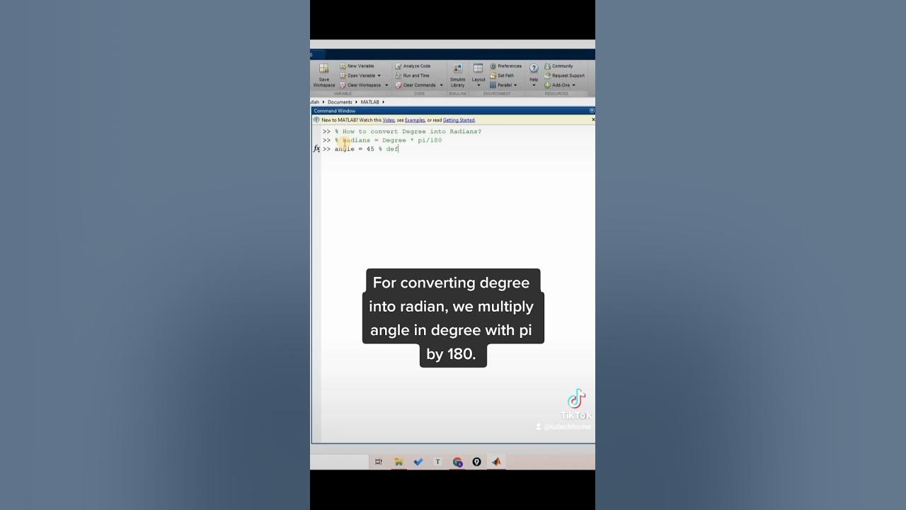 Conversion Angle In Degree To Radian Value In Matlab Shorts Youtube
