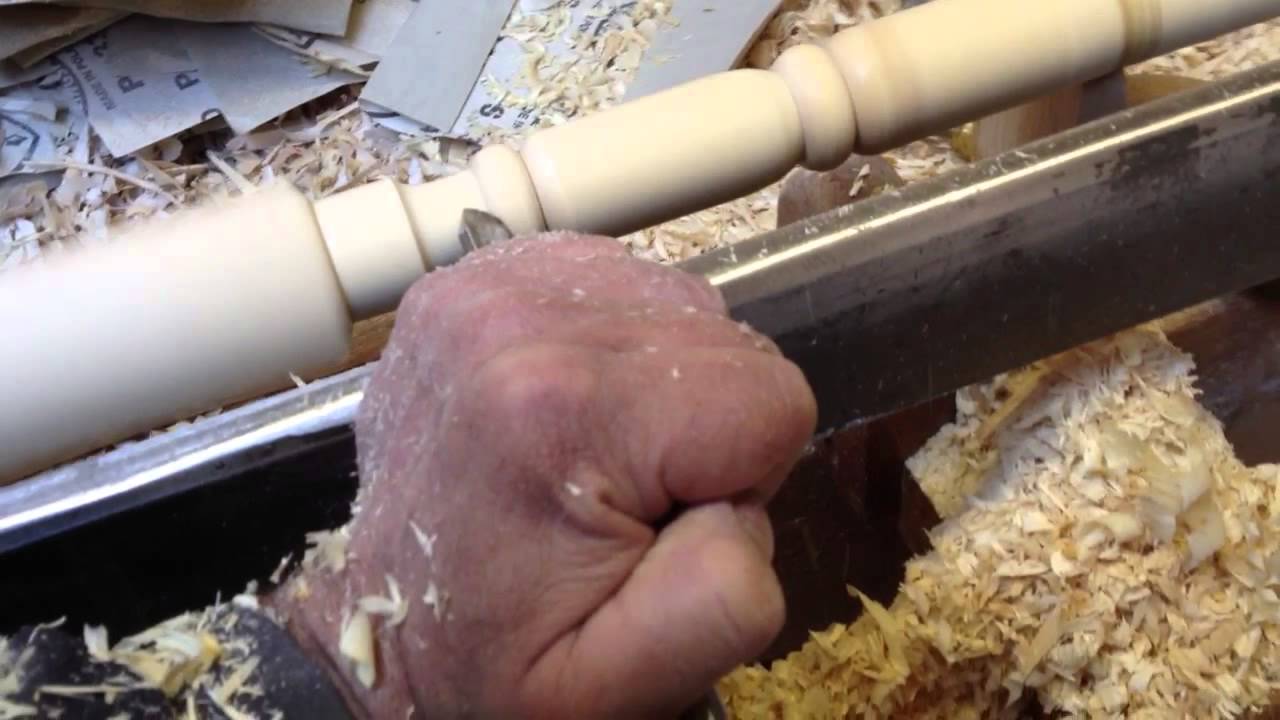 Hand woodturning stair spindles - YouTube