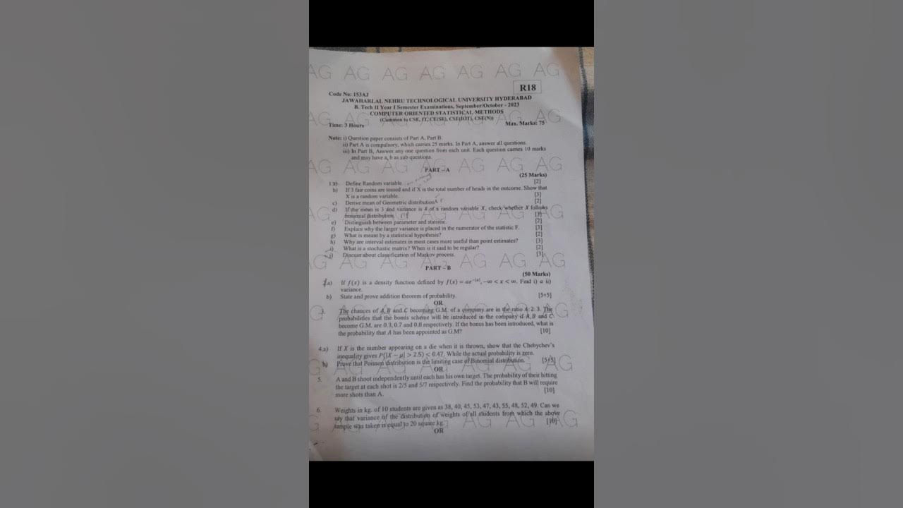 B-TECH JNTUH| R18| COMPUTER ORIENTED STATISTICAL METHODS| QUESTION PAPER#jntuhexampaper # ...