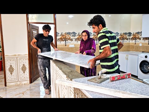 🧺🏡 Collecting Blankets, Installing Kitchen Countertop Stone & House Plumbing 🔧🪨 | Azam Family ❤️🌿